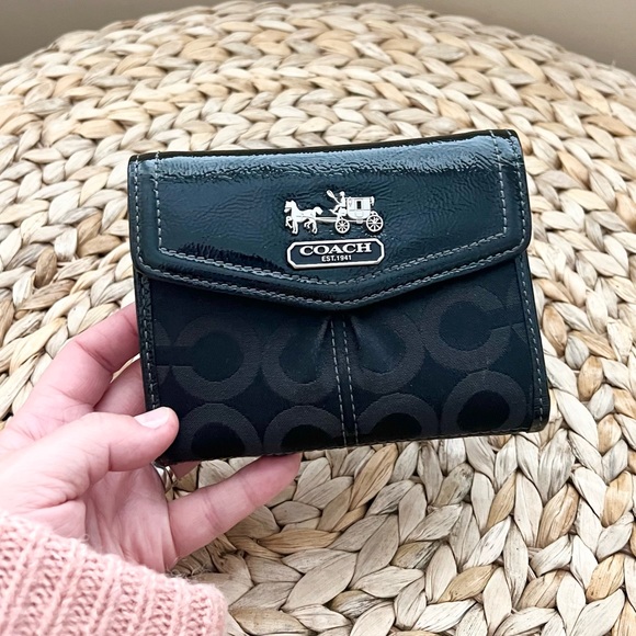 Coach | Bags | Coach Black Monogram Canvas And Patent Leather Fold Over ...